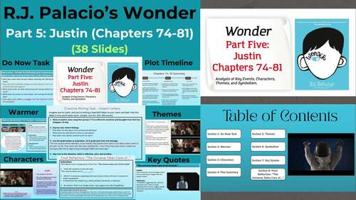 Wonder by R.J. Palacio Part 5: Justin (Chapters 74-81) PPT Summary ...