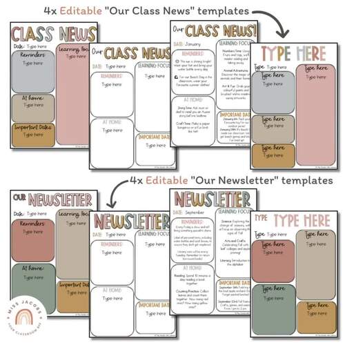 Classroom Newsletter Templates | Editable | Simple Boho Vintage ...