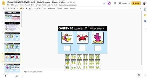 French Summer Vocabulary Game | Jeu des syllabes | Distance Learning