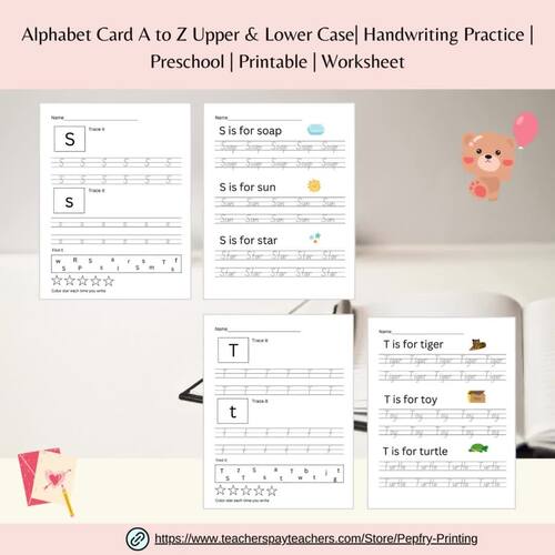 Alphabet Cards A to Z Upper&Lower Case|Handwriting Practice|Preschool ...