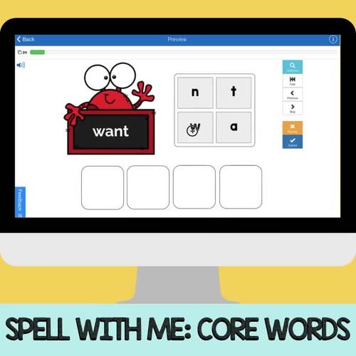 Spell With Me: Core Vocabulary Spelling Boom Cards for Speech Teletherapy