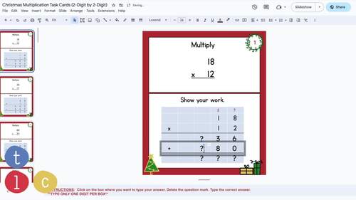 2-Digit by 2-Digit Multiplication Task Cards for 4th Graders Christmas ...
