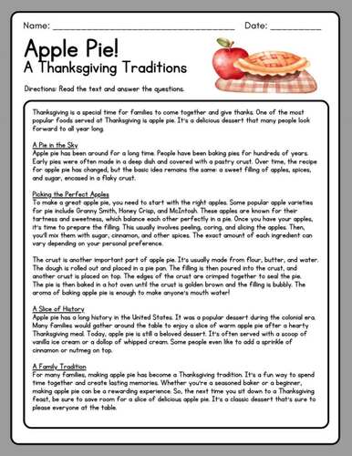 THANKSGIVING Reading Fluency and Comprehension Pack | Passages & Questions