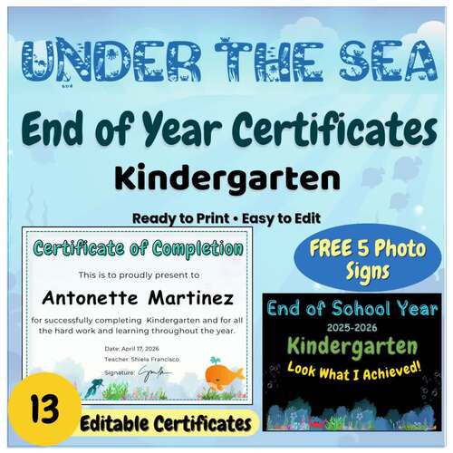 Kindergarten Under the Sea End of Year Awards & Certificates | Editable Set