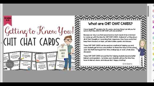Getting to Know You! Editable Back to School Chit Chat Cards for Grades 4-8