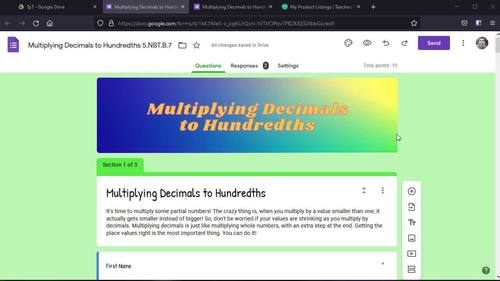 5th Grade Multiplying Decimals (Tenths & Hundredths) Google Form™ Quiz ...