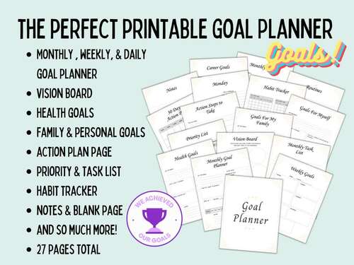 Printable Goal Planner | Daily, Weekly, Monthly, Year Goal Pages ...