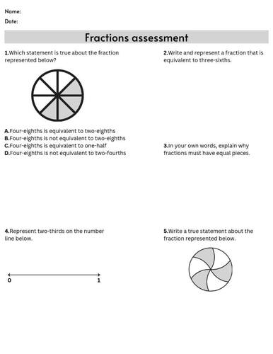 3rd Grade Fractions Assessment by Tiffany Almon | TPT