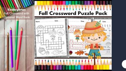 Kindergarten Fall Crossword Puzzle and Coloring Activity Pack for ...