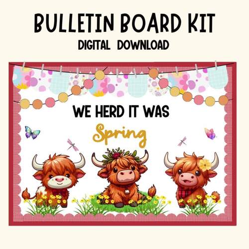 Highland Cow Spring Bulletin Board Kit | March Door Decor | Farm ...