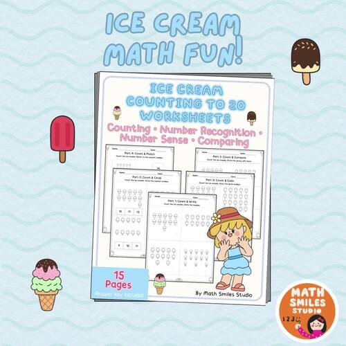 Ice Cream Counting to 20 Worksheets | Numbers 1–20 | Summer Math Activities