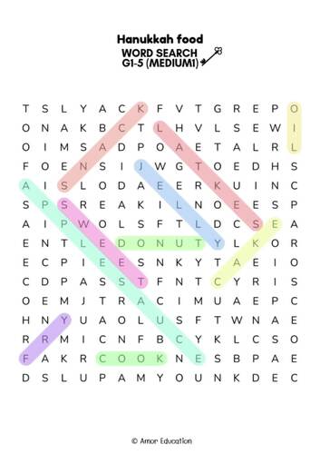 Hanukkah Word Search Activities | 5 Unique Puzzles Easy to hard| Grades 1-5