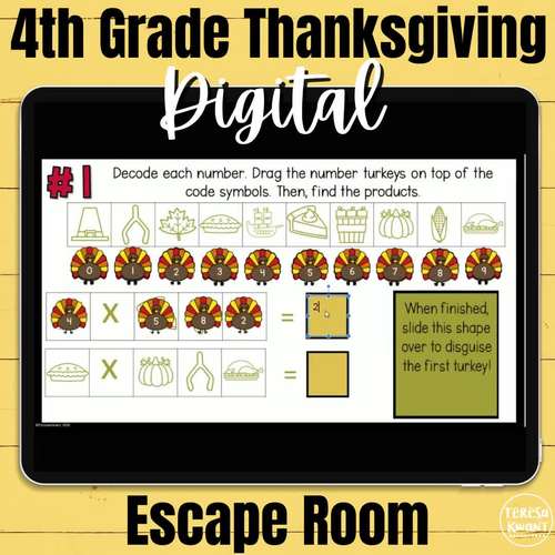 4th Grade Digital Math Escape Room Breakout Thanksgiving | Distance ...