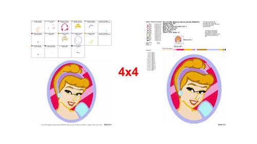 Cinderella princess smiling face cartoon embroidery designs - Instant ...