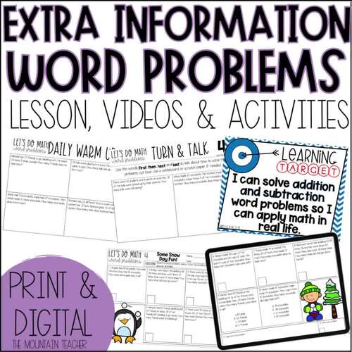 Addition and Subtraction Word Problems with Extra Information Math ...