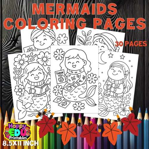 Thanksgiving Coloring Pages for Kids | Cute Mermaid Theme | 30 ...