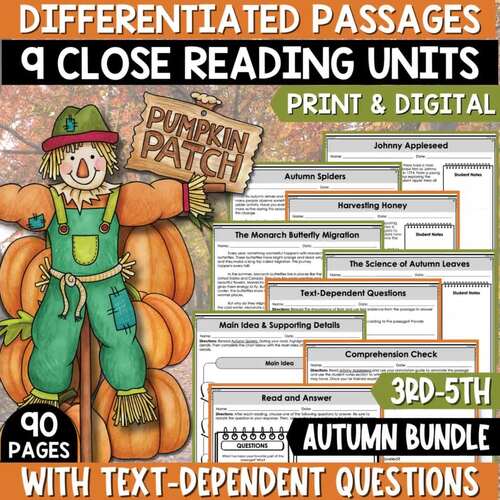 Fall Close Reading Passages & Activities BUNDLE Autumn Reading ...