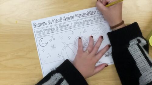 Substitute-Friendly Pumpkin Coloring Activity: Warm & Cool Colors Practice