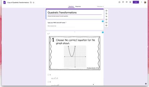 Quadratic Transformations Digital Task Cards | TPT