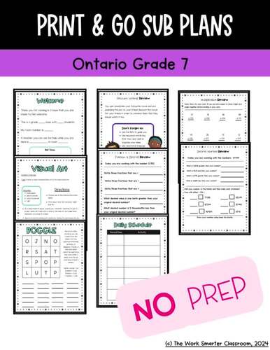 No Prep Emergency Sub Plans - Aligned for Ontario, Grade 7 | TPT