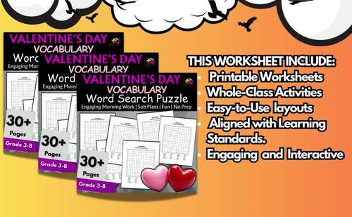 Valentine's Day Word Search Morning work Puzzle Activities 4th,5th,6th ...