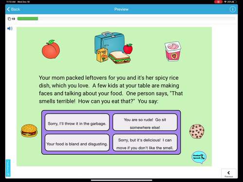 Conversation Questions & Comments Lunchtime Ed. Boom Cards by PomKat Speech