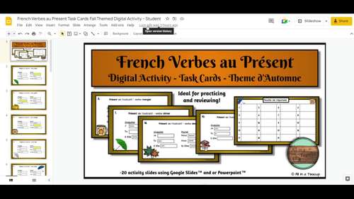 French Verbes les plus utilisé au Présent Fall Themed Digital Task Cards