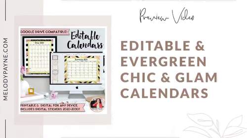 Editable Monthly Calendars - Portrait & Landscape Chic & Glam Classroom ...