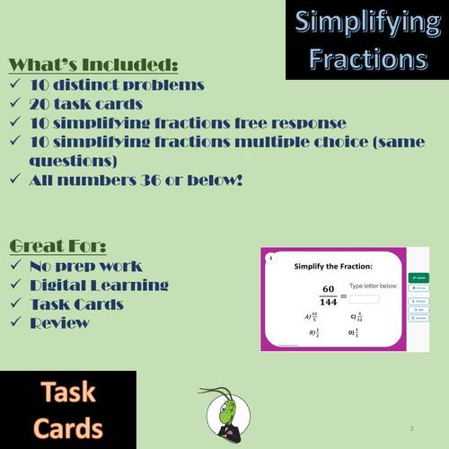 Simplifying Fractions Set 3 Boom Digital Task Cards by Grasshopper ...