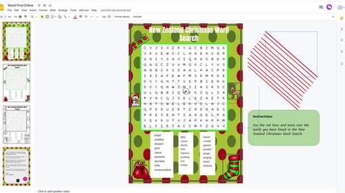 New Zealand Christmas Word Find Online (Interactive) and Printable