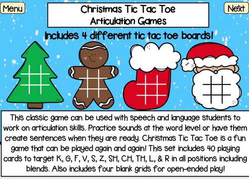 Christmas Tic Tac Toe Articulation Game Boom Cards™ Winter Speech Therapy