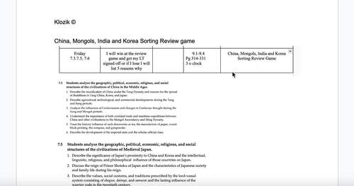 China, Mongols, India & Korea Sorting Review Game | World History