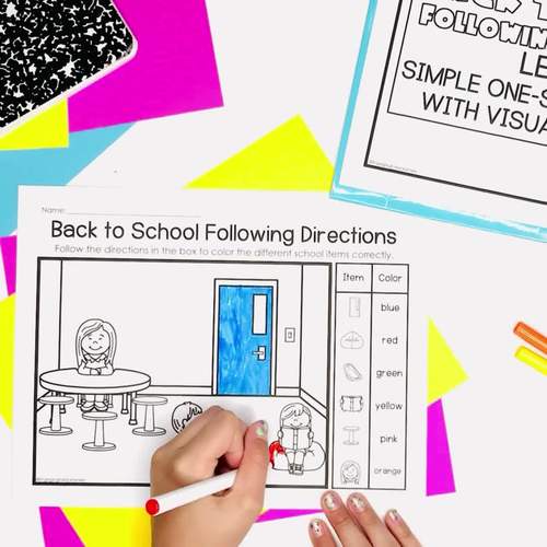 Back To School Following Directions Worksheets by Engaging Early Learners