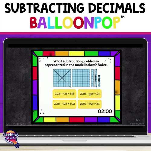 5th Grade Subtracting Decimals Digital Math Review Games BalloonPop™