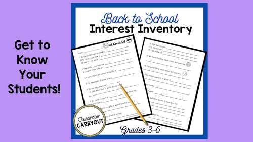 Back To School Interest Inventory: Simple Survey to Get to Know Your ...