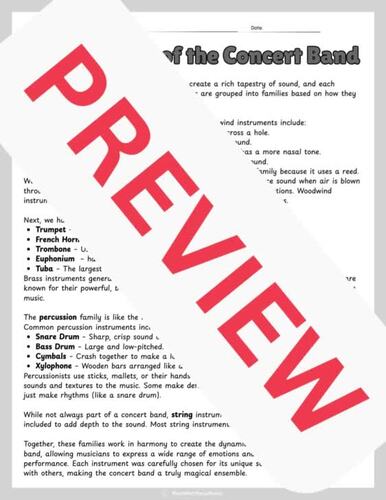 Instruments in the Concert Band: No-Tech Band Sub Plan by Mara Mattheus ...