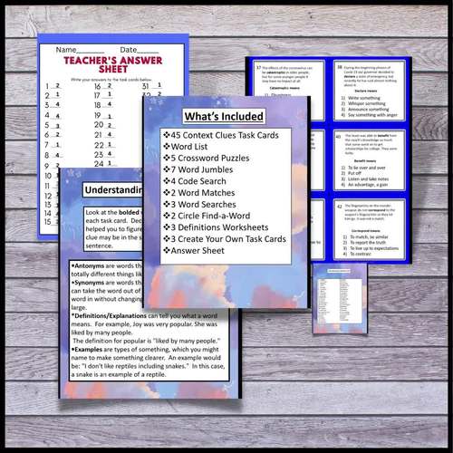 Context Clues Tier 2 Vocabulary Task Cards by Ivybee Speech | TPT