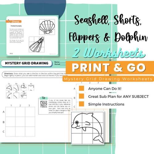 MIDDLE SCHOOL SUB PLAN/WORKSHEET: Mystery Grid Seashell Flipper Shorts ...