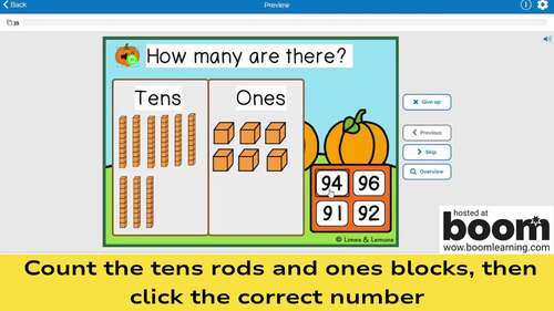 Pumpkin Fall Place Value Tens and Ones Counting Digital Boom Cards
