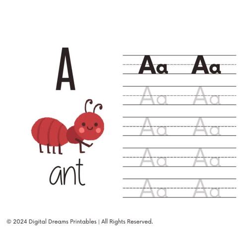 Tracing Letters Practice A for Ant Booklet Uppercase, Lowercase, Blank