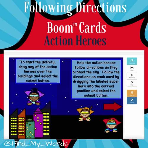 Following Directions With Prepositions Digital Boom Cards | Action Heroes