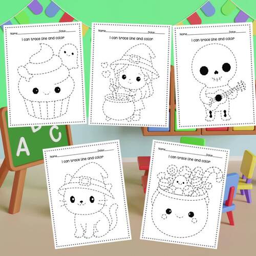 Halloween Line Tracing Worksheet, Trace Lines, Fine Motor Skill, Fall ...