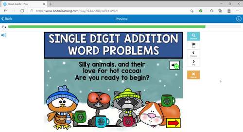 Single Digit Addition Word Problems Winter BOOM Cards™ by Teaching Dinos