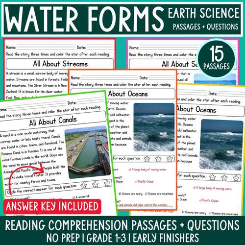 Bodies of Water Science Reading Comprehension Passages & Questions ...