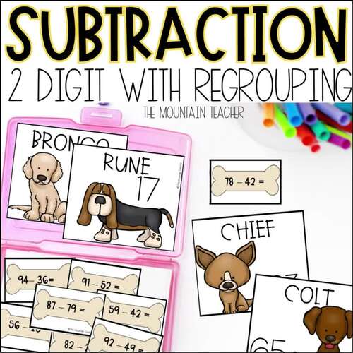 2 Digit Subtraction With Regrouping Math Center and Worksheet | TPT