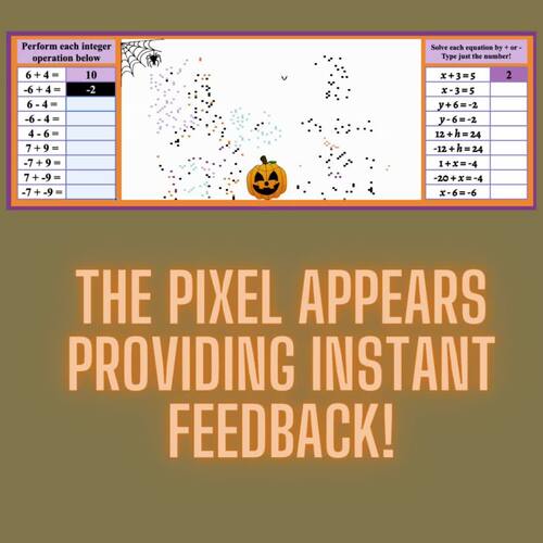 HALLOWEEN - Solving Equations by Adding and Subtracting - Digital Pixels