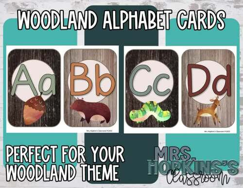 Alphabet Cards in Woodland Theme Classroom Decor by Mrs Hopkins's Classroom