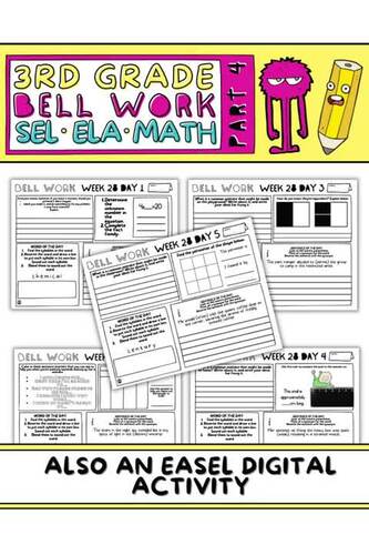 3rd Grade Morning Bell Work-Part 4- SEL Math ELA | TPT