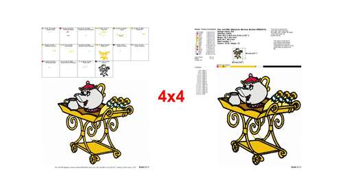 Mrs Potts Chip Tea Cart Beauty and Beast Embroidery Designs - Instant ...