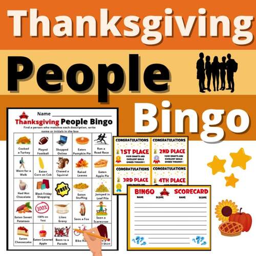 Thanksgiving People Bingo Group Fall Activity November Resource No Prep